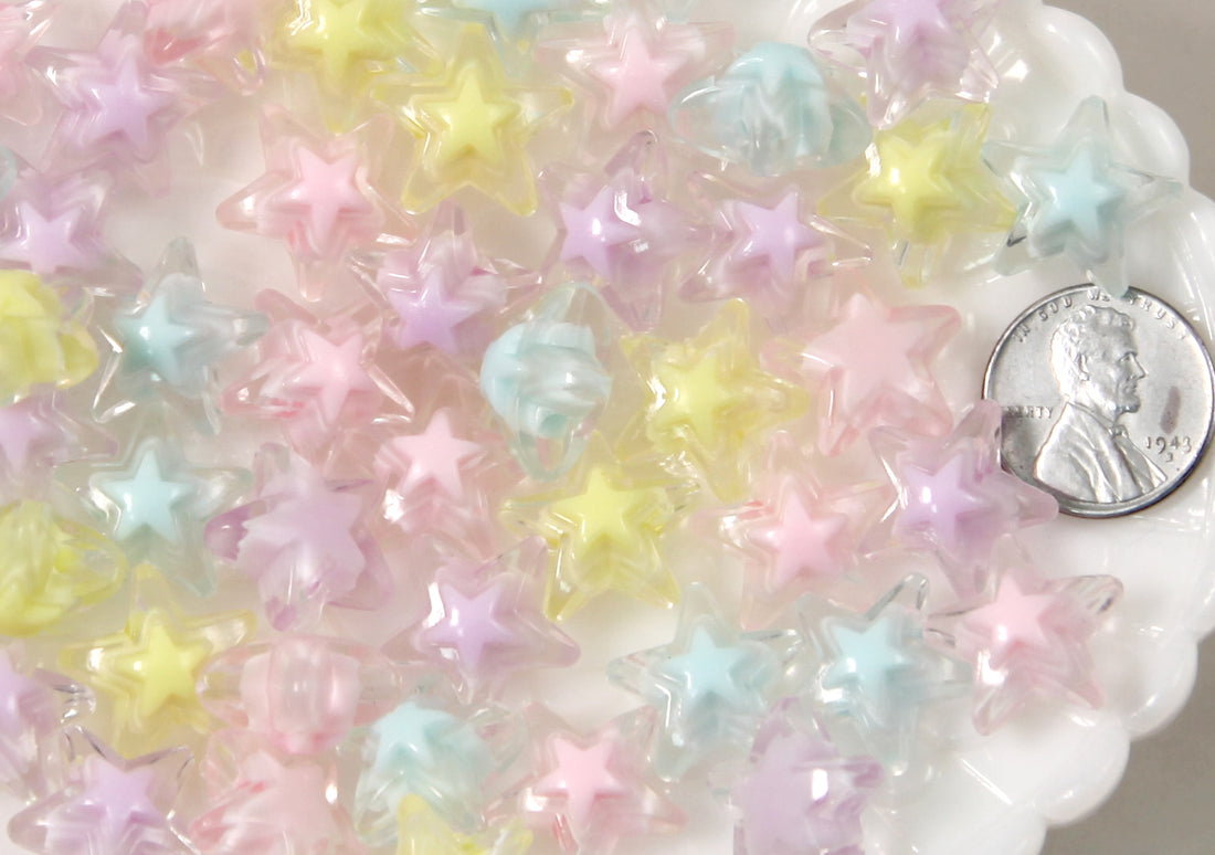 Pastel Star Beads - 15mm Super Cute Pastel Inner Bead Star Resin or Ac ...