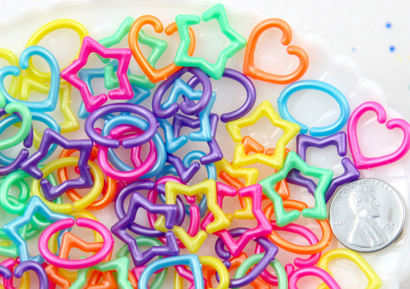 Cute Shapes Plastic Chain Links - 20mm Pearly Bright Colorful Star Hea ...