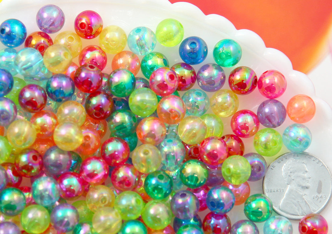 8mm Small AB Bright Mix Translucent Iridescent Acrylic or Resin Beads ...