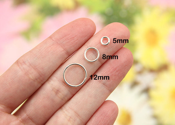 8mm Medium Silver Plated Jump Rings, Brass, standard gauge - 100 pc se ...